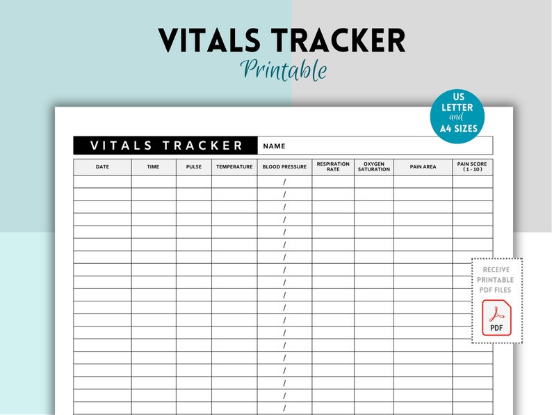 Vitals Tracker Chart, Vitals Sign Sheet, Vitals Signs Log, Medical ...