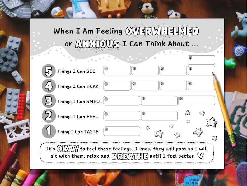 Anxiety Worksheet for Kids, Coping Skills, Five Senses Grounding ...