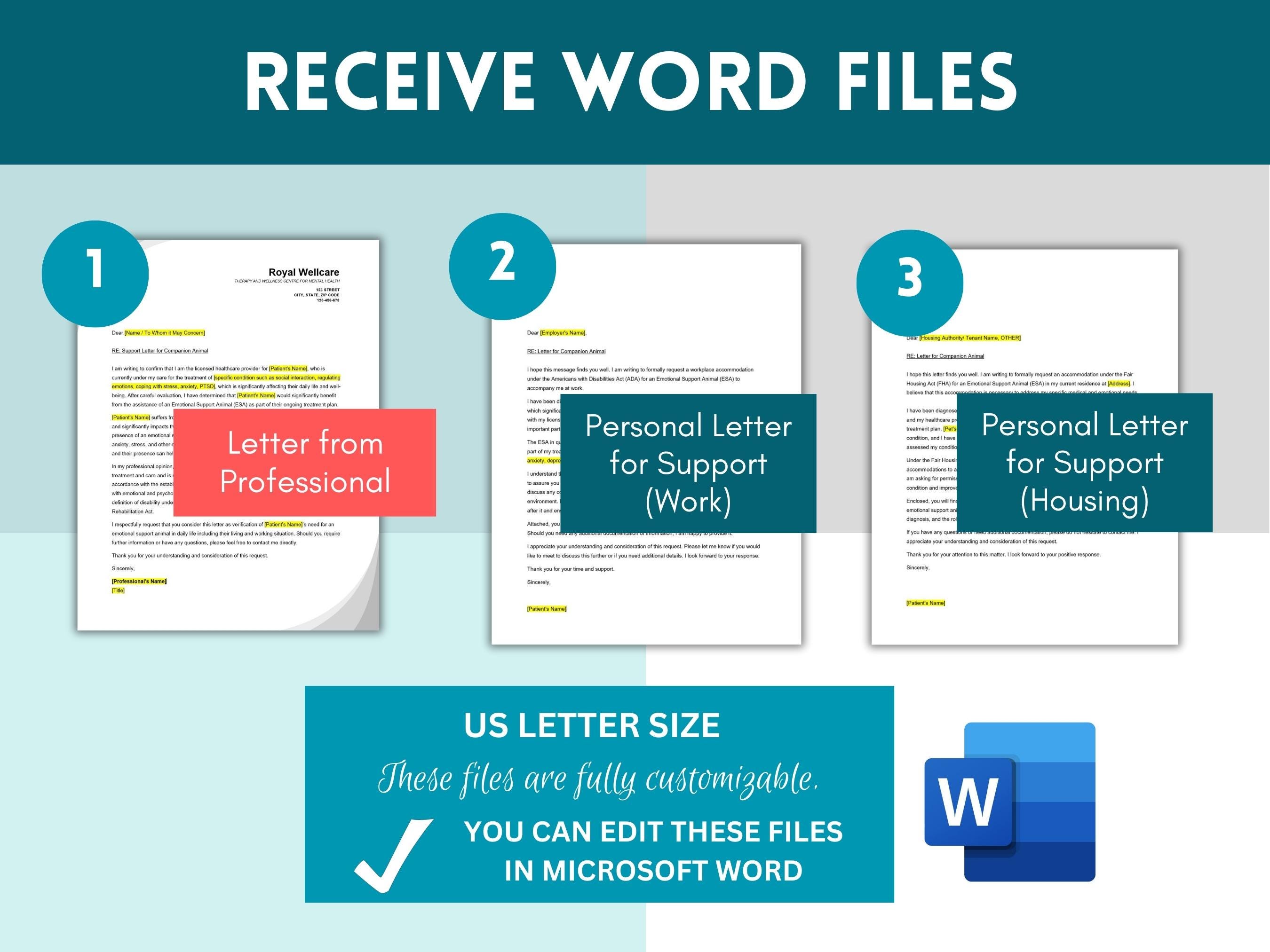 Editable Letter for Companion Animal, Emotional Support Animal Housing ...