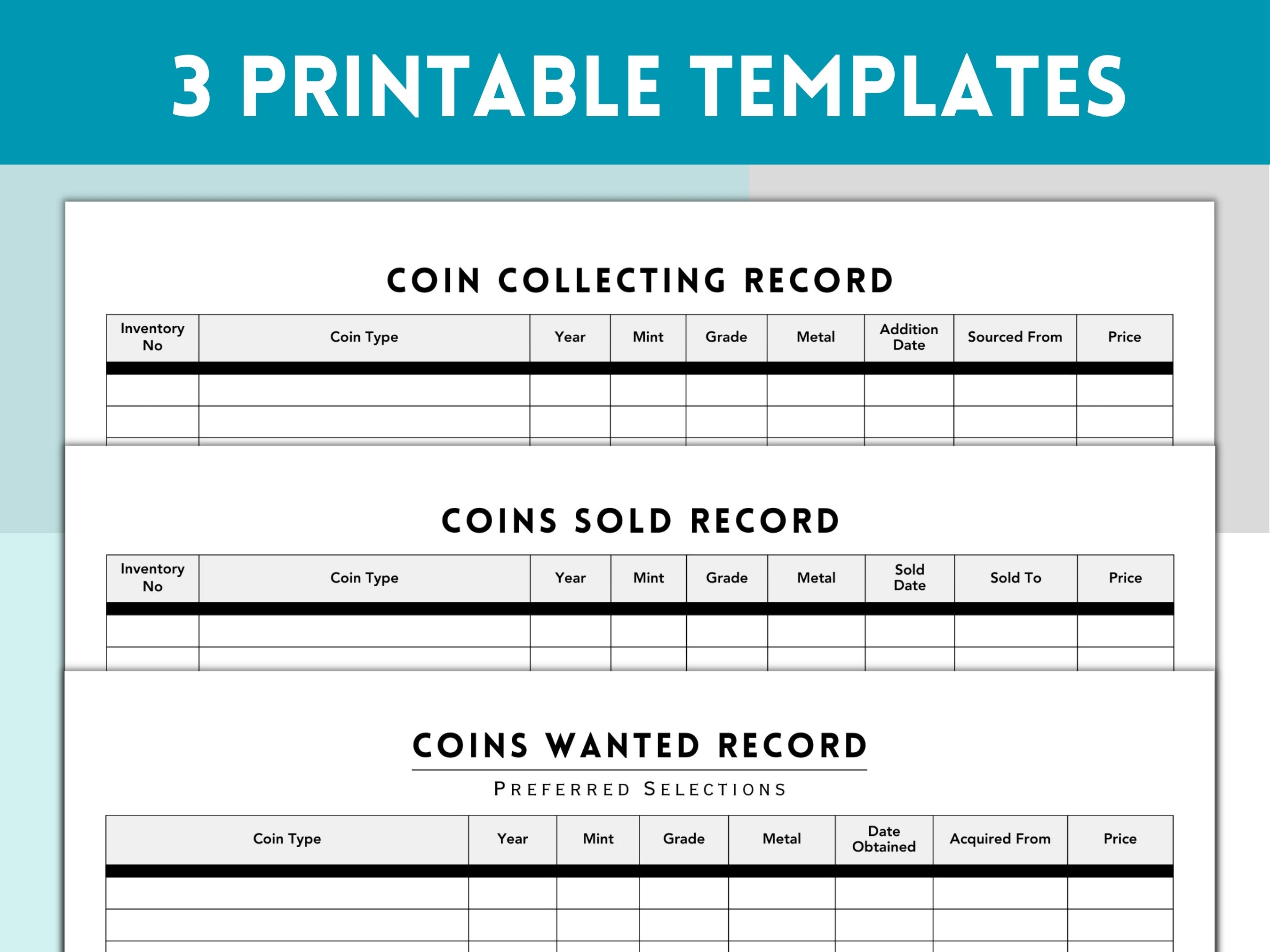 Coin Collection Record, Coin Inventory Log, Coin Collection ...
