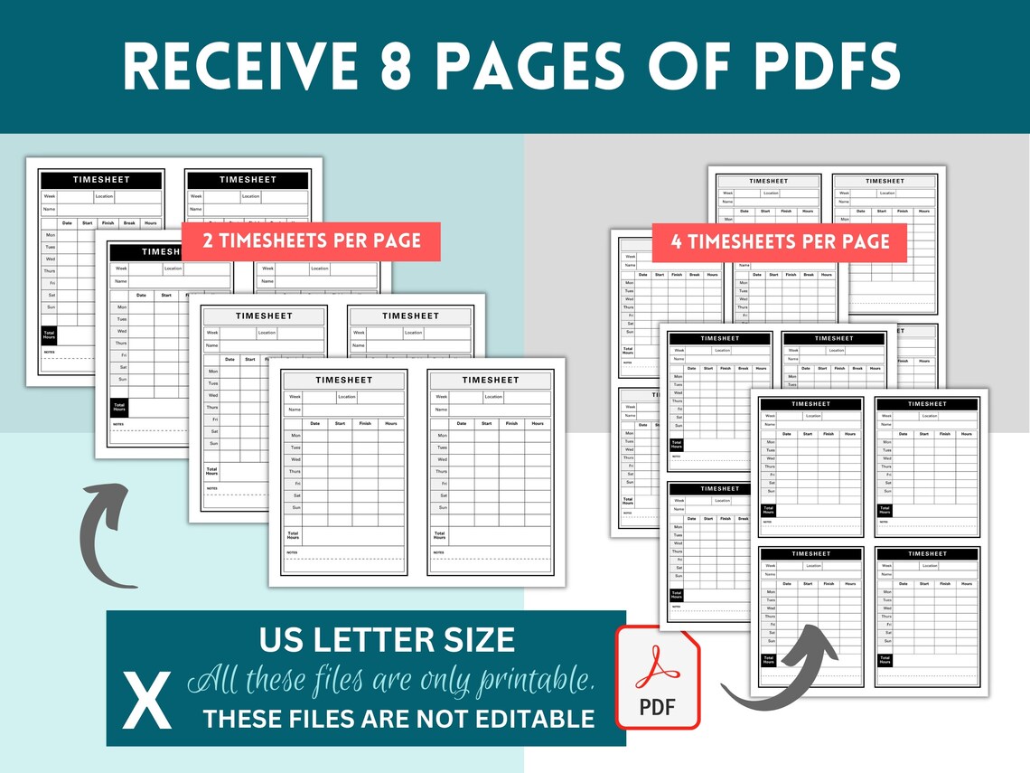 Simple Employee Timesheet, Printable Time Sheet, Time Card, Time ...