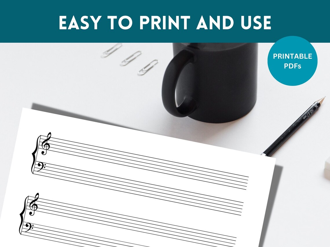 Printable Sheet Music for Letter and A4, Piano Staff Paper, Blank Sheet ...