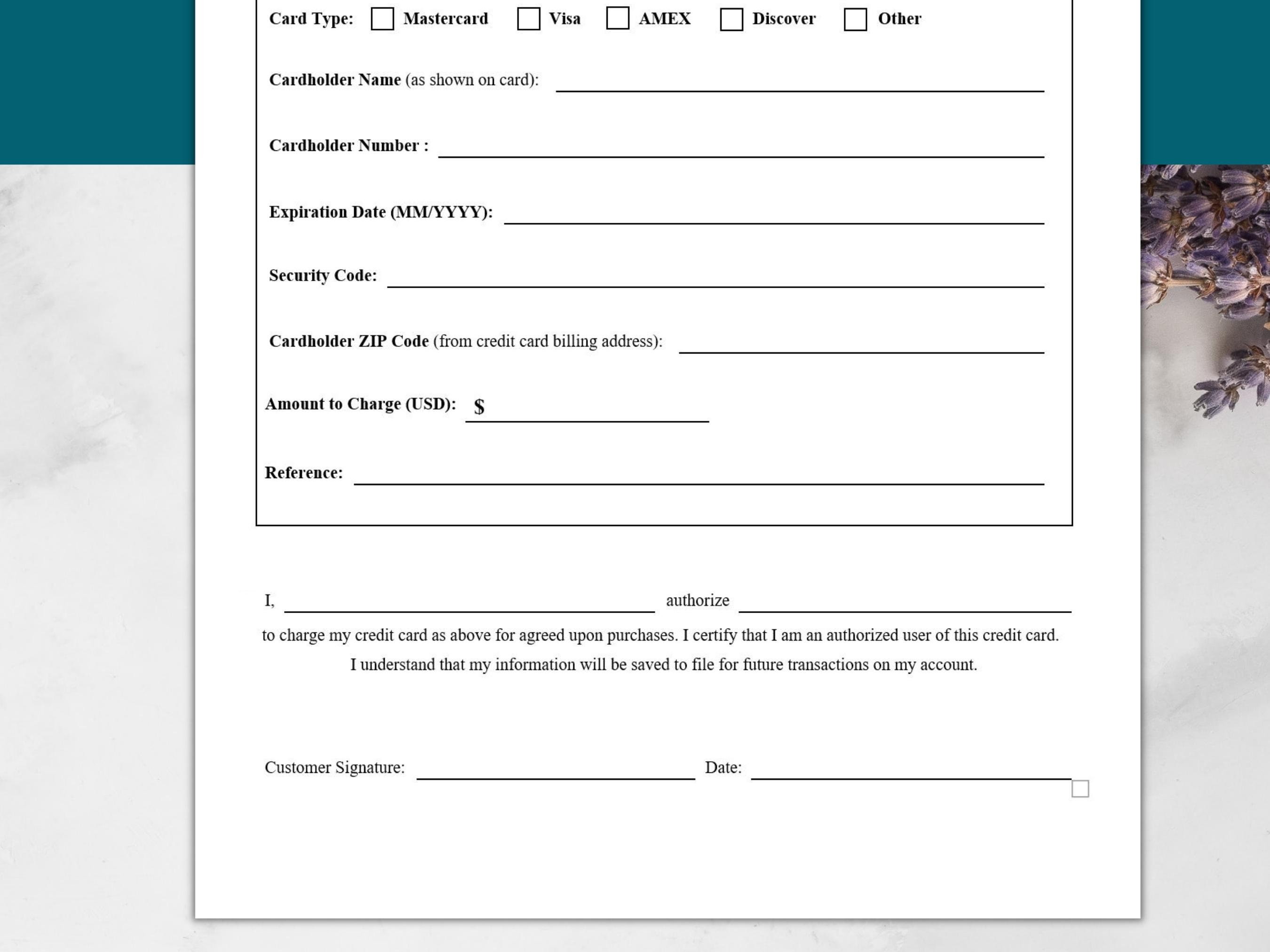 Credit Card Authorization Form, Credit Card Billing, Credit Card ...