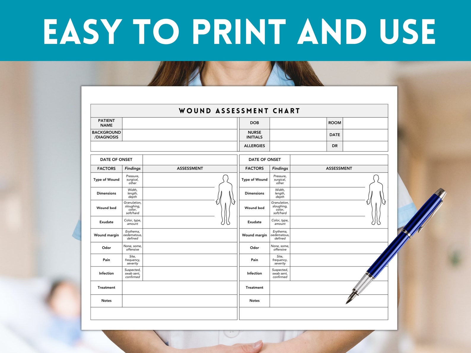 Wound Assessment Chart, Wound Management Chart for Nurses, Wound Chart ...