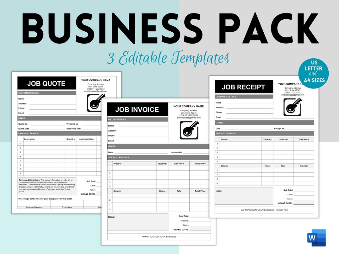 Business Invoice Quote Receipt Template Bundle, Business Invoice With ...