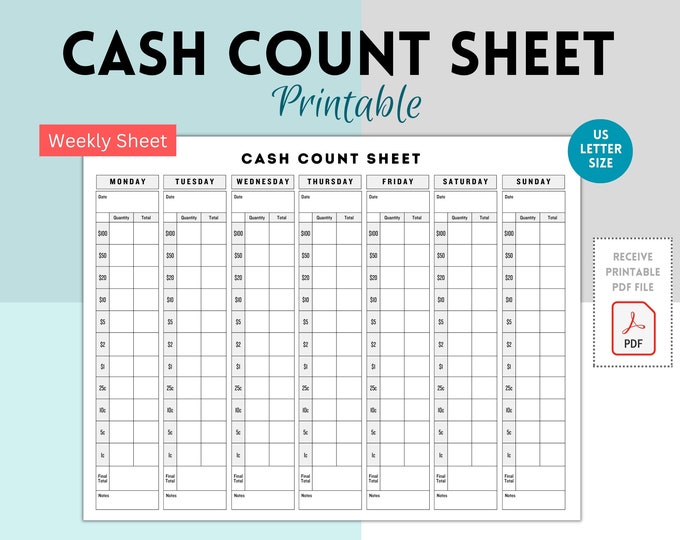 Cash Breakdown, Count Sheet, Cash Breakdown Slip, Cash Withdrawal Slip ...
