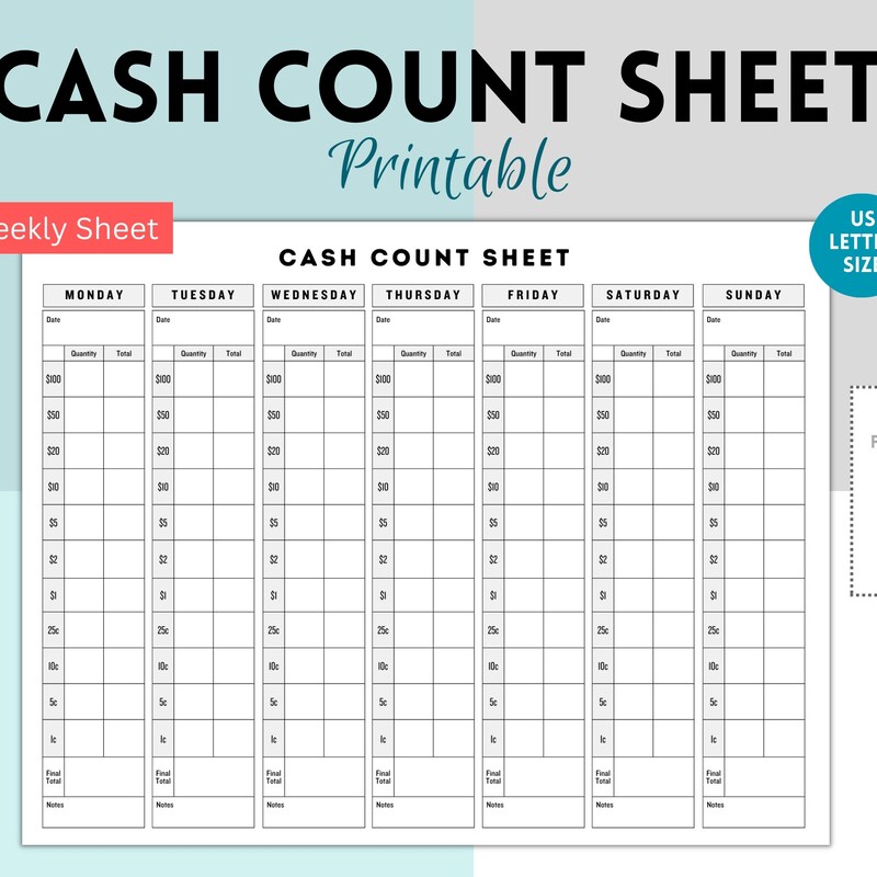 Cash Drawer Count Sheet - Etsy