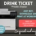 Drink Tickets, Printable Party Drink Voucher Template, Wedding Party ...