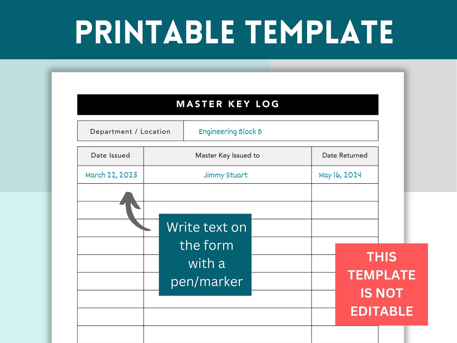 Master Key Log, Master Key Register, Master Key Record, Key Tracking ...
