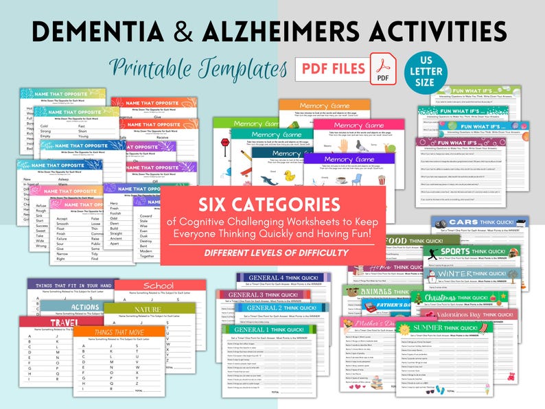 Dementia Activities Bundle, Alzheimer's Resources, Think Fast Memory ...
