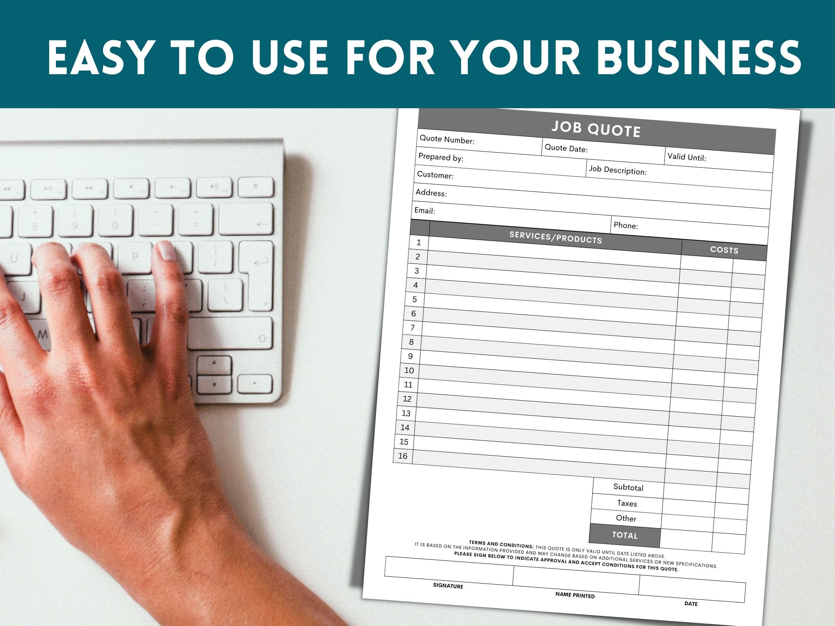 Printable Quote Template, Quote Form, Job Proposal Template ...