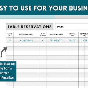 Printable Table Reservation List, Restaurant Table Reservation Form ...