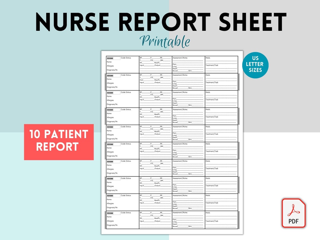 Nurse Report Sheet, 10 Patient Nursing Planner, Nursing Rounds, Nurse ...