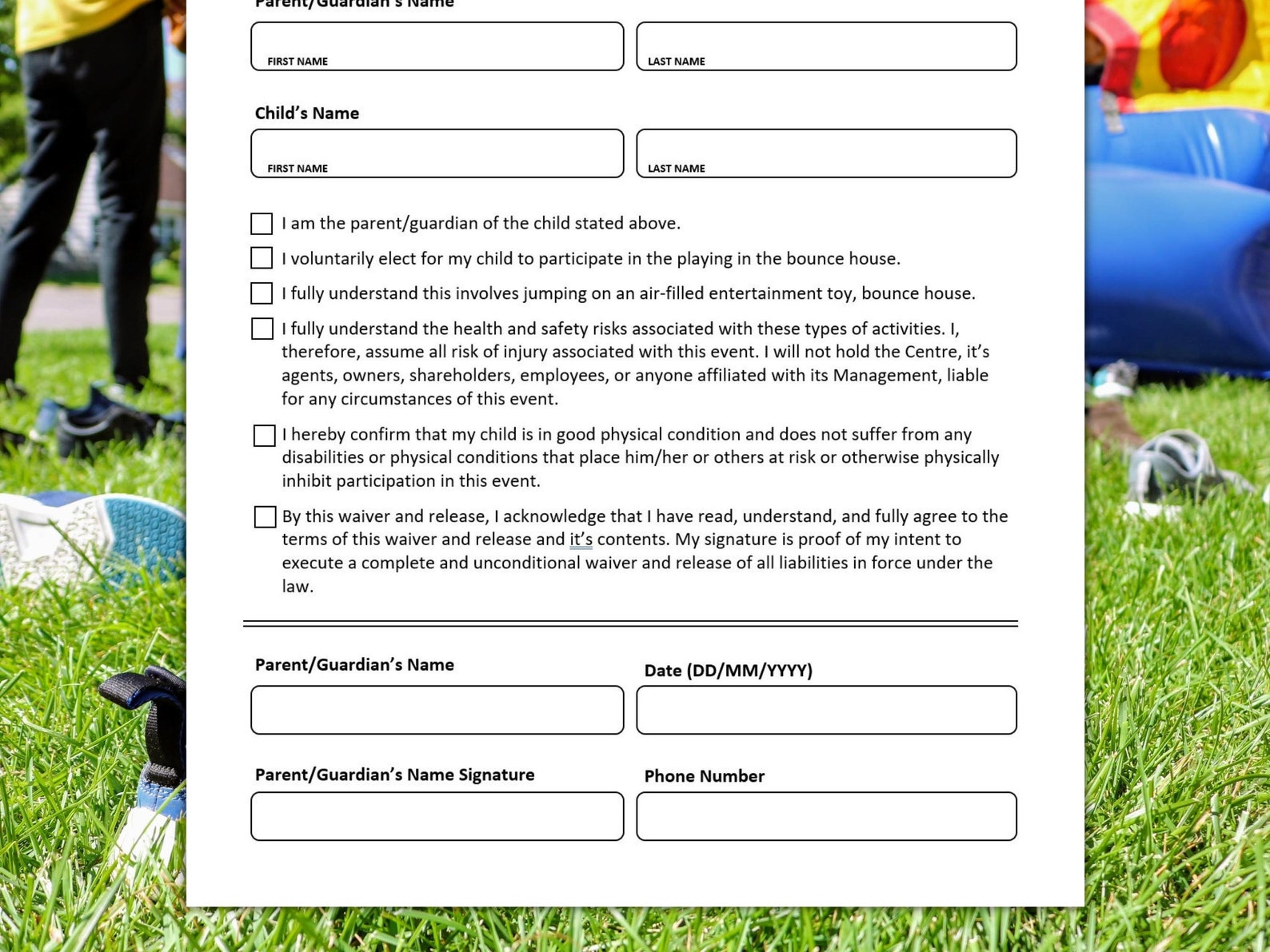Inflatable Bounce House Rental Agreement, Bounce House Waiver of ...