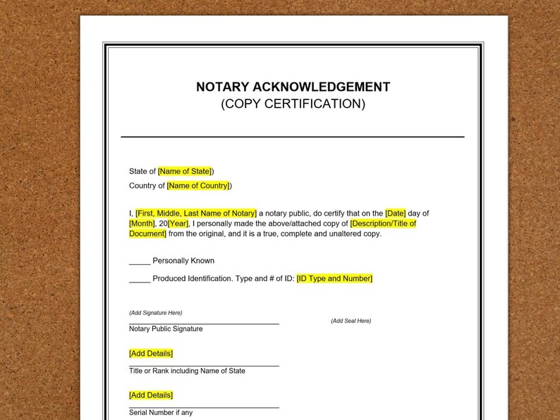 Certification Notary Acknowledgement Form, Notary Acknowledgement ...
