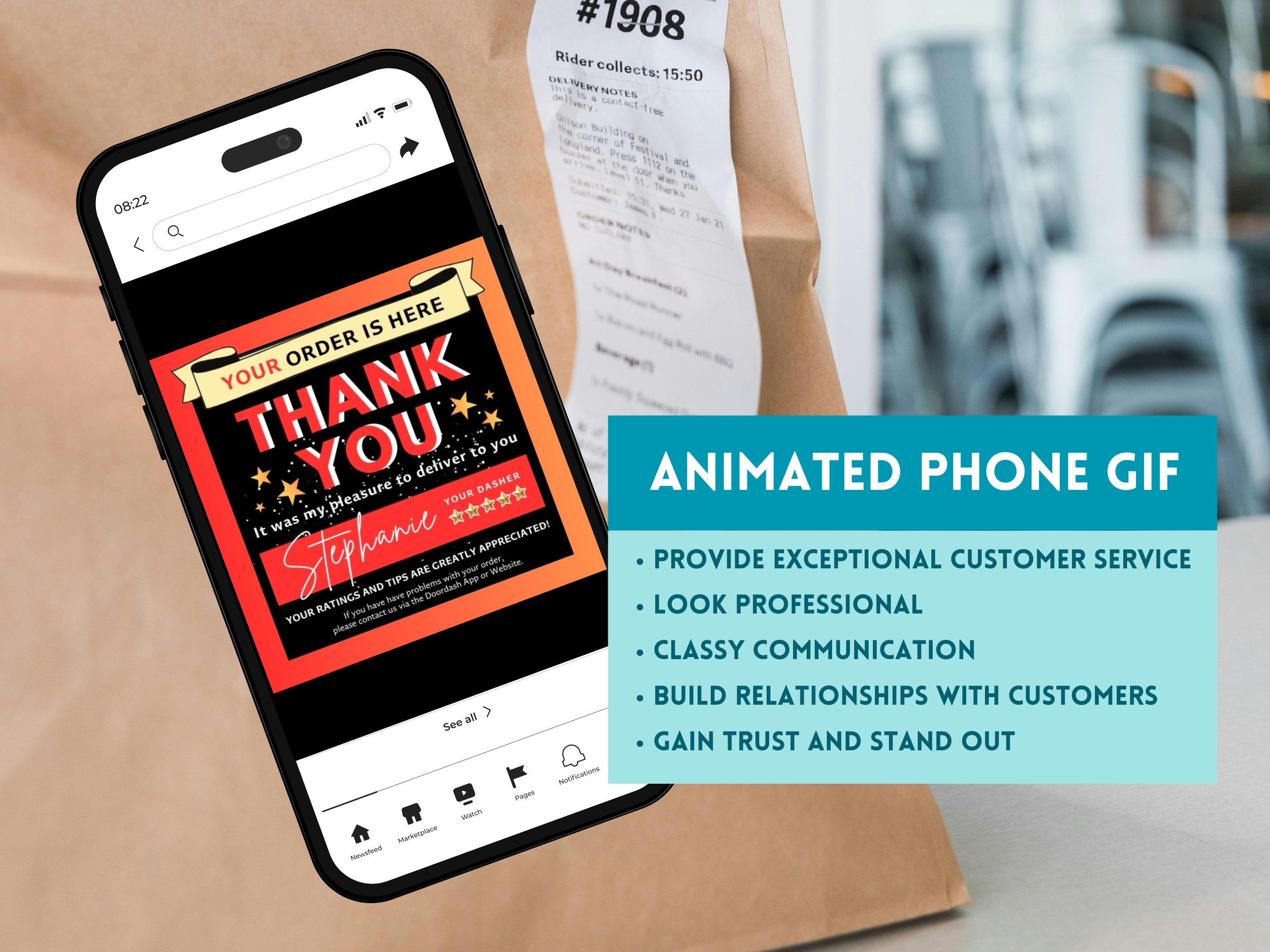 Personalized Dasher Animated Thank You Gif, Custom Delivery Driver Text ...