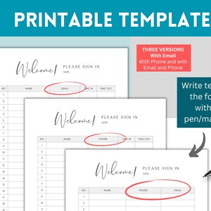 Visitor Sign in Template, Printable Visitor Log, Visitor Sign in Sign ...