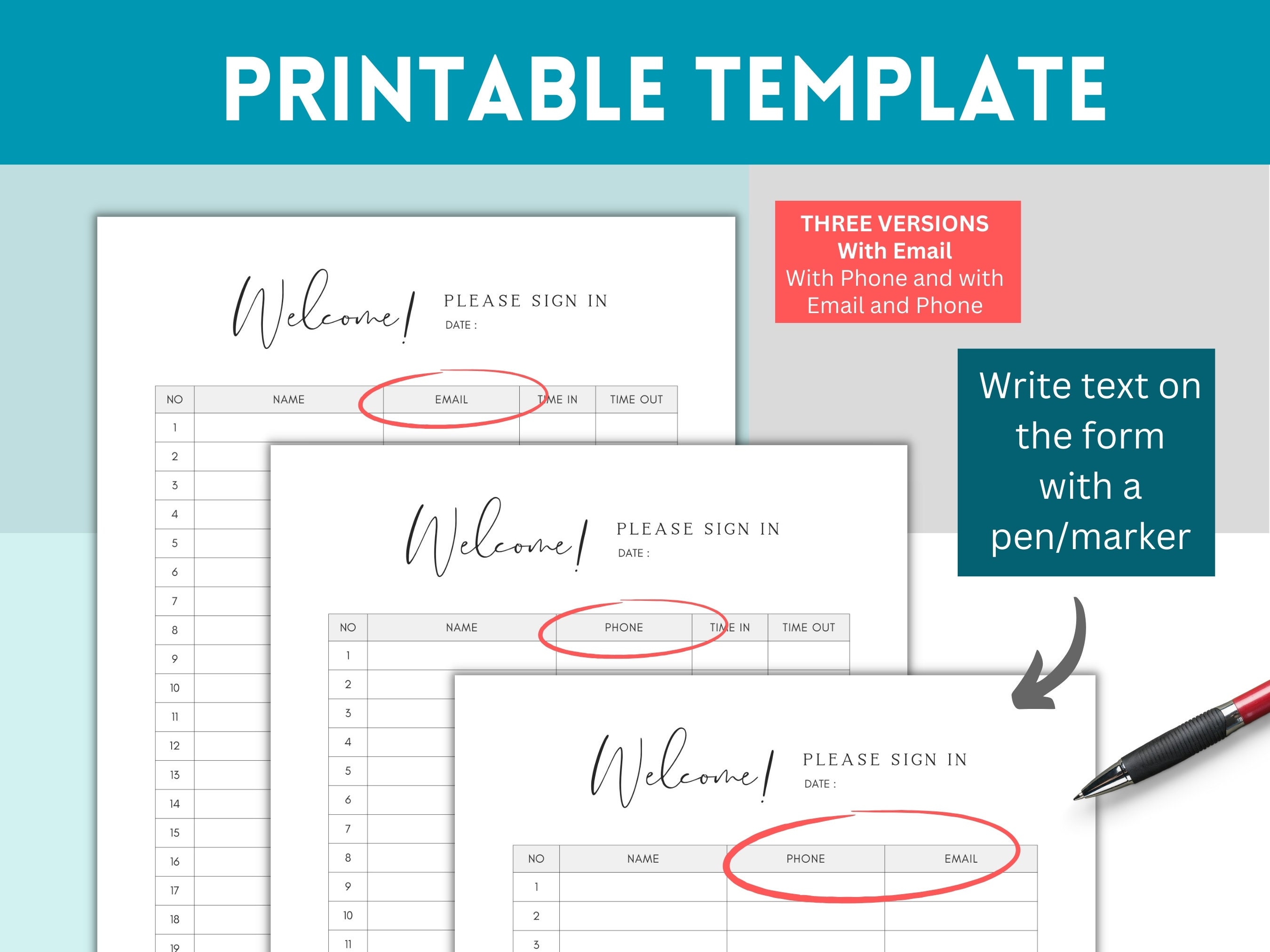 Visitor Sign in Template, Printable Visitor Log, Visitor Sign in Sign ...