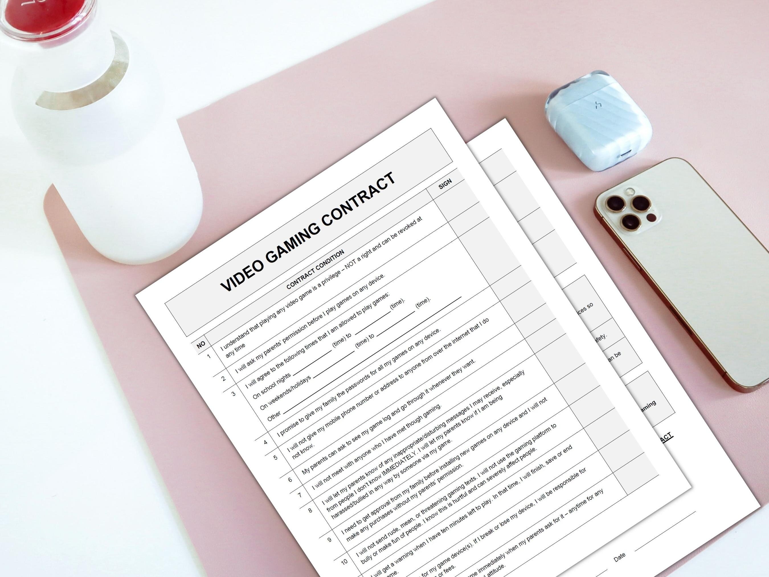 Video Gaming Contract for Teenagers, Screen Time Rules, House Rules ...