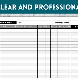 Printable Large Print Checkbook Register, Finance Tracker, Check ...