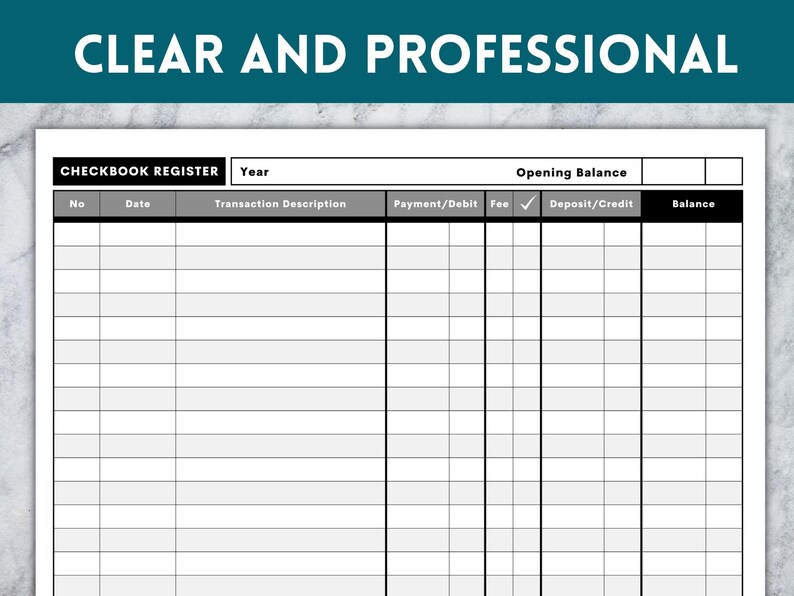 Printable Large Print Checkbook Register, Finance Tracker, Check ...