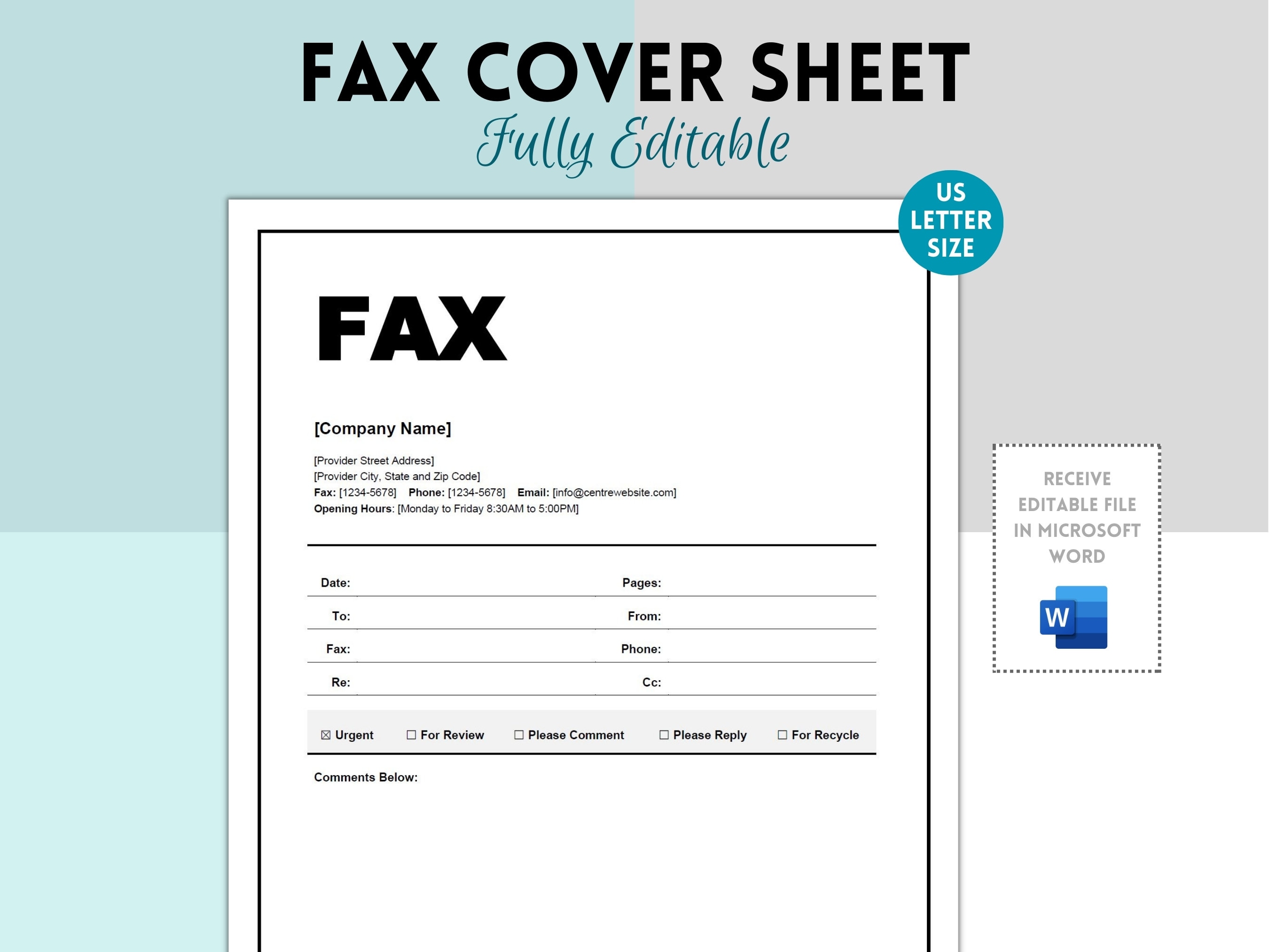 Fax Cover Sheet Template, Office Stationery Fax Editable Form, Small ...