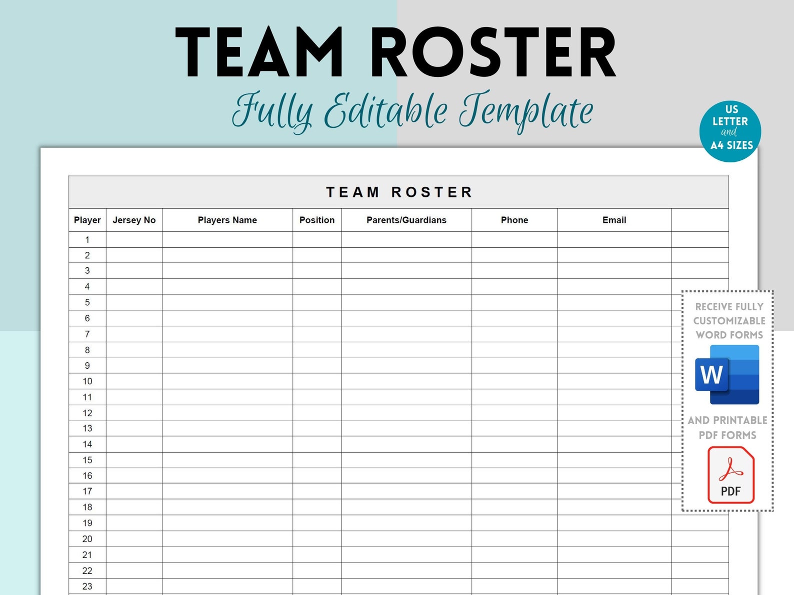 Team Roster, Sports Roster Printable, Soccer Team Roster, Softball ...