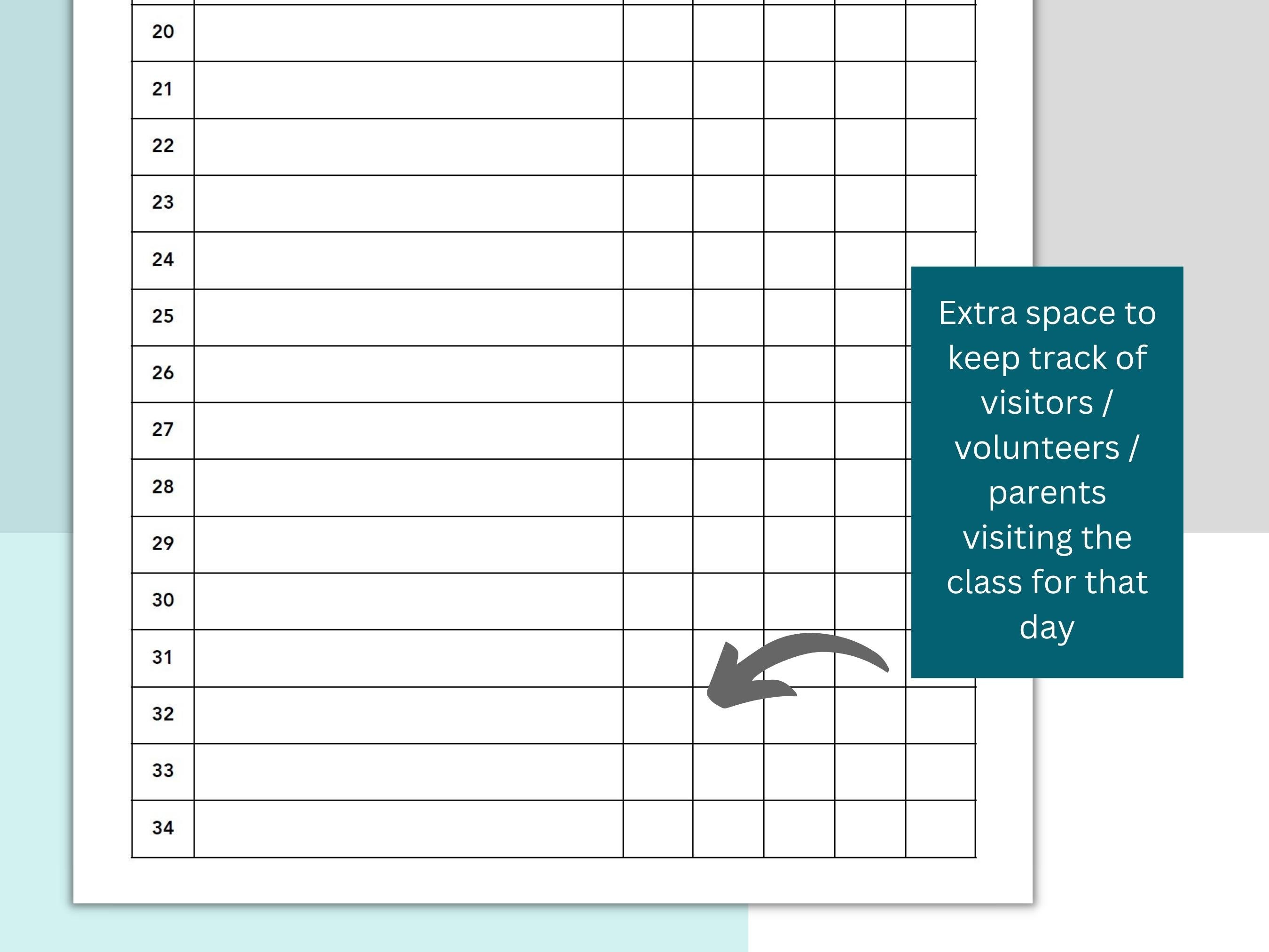 Printable Class Record Checklist, Class Attendance, Class Record, Class ...