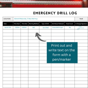 Printable Emergency Drill Log, Emergency Drill Record, Fire Drill Log ...