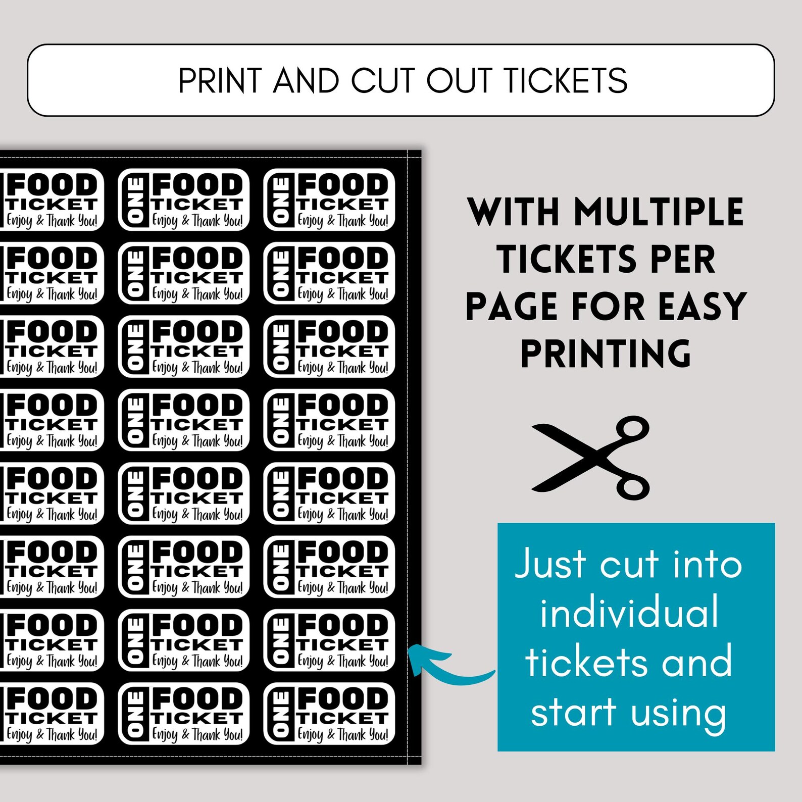 Food Tickets, Printable Party Food Voucher Template, Meal Tickets, Meal ...