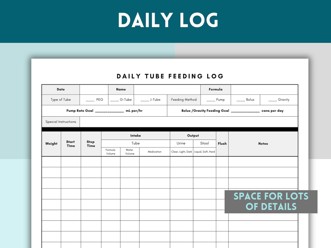 Tube Feeding Log Printable, Gtube Feeding Tracker, Feeding Journal ...