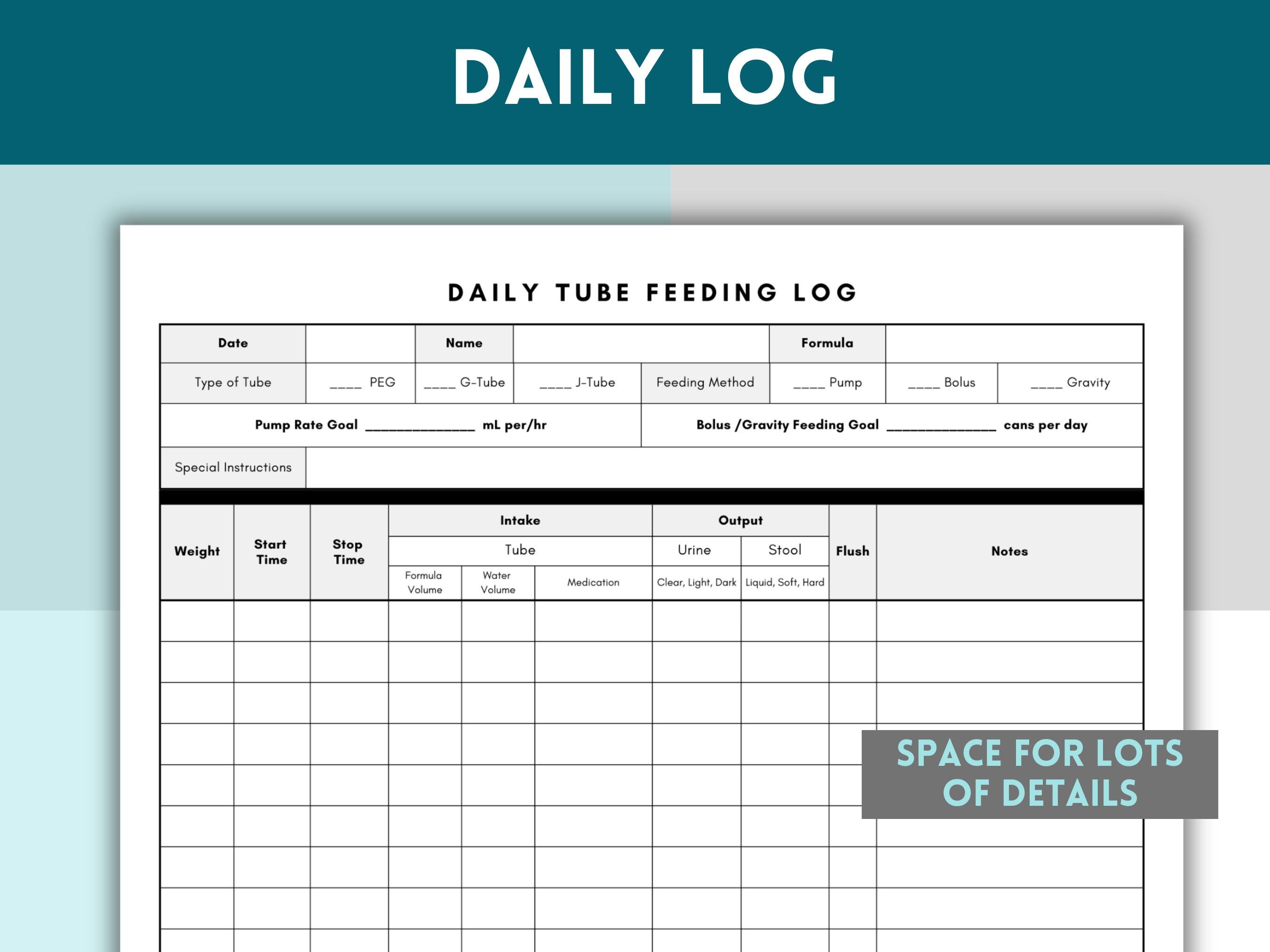 Tube Feeding Log Printable, Gtube Feeding Tracker, Feeding Journal ...