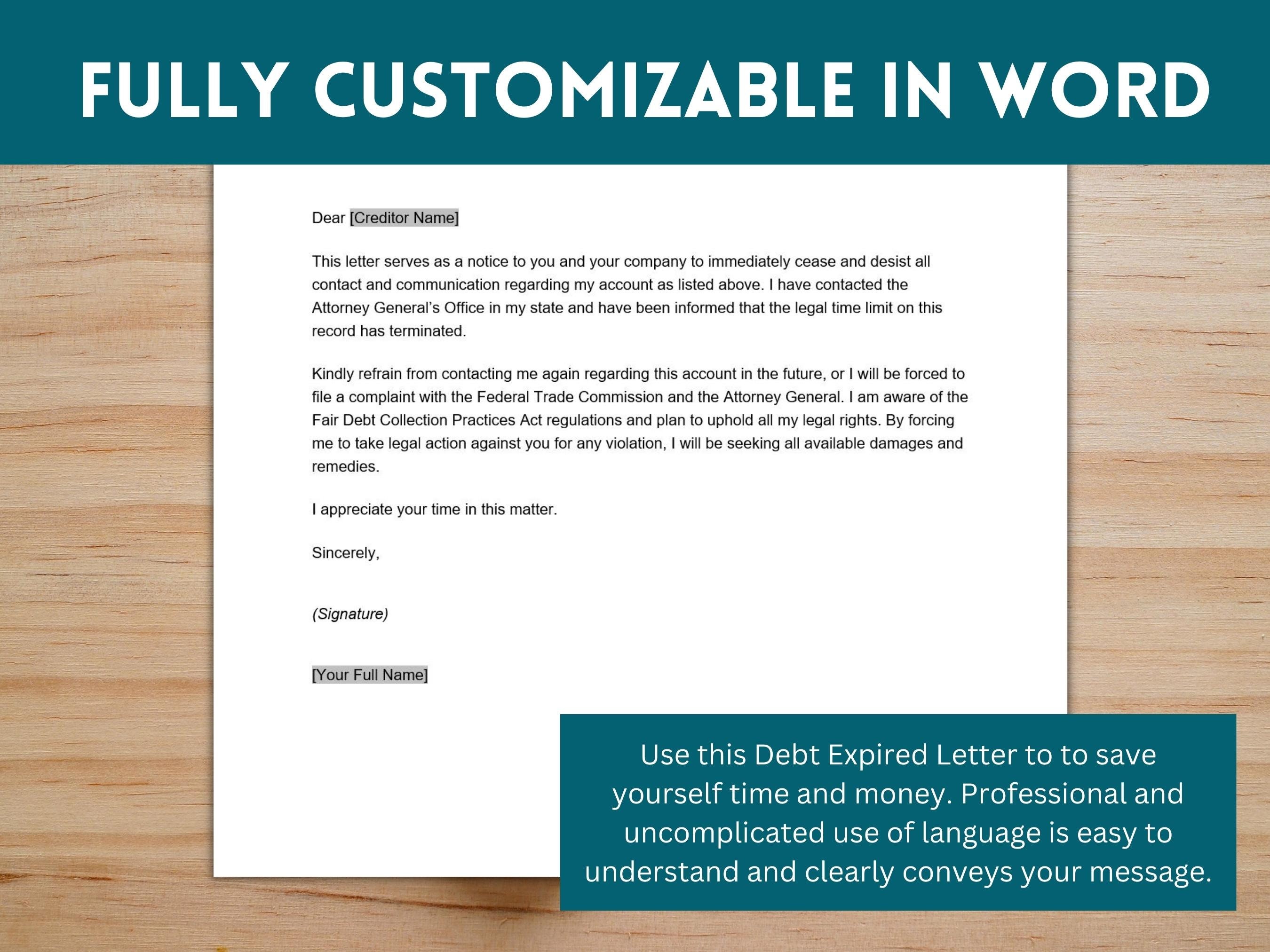 Debt Expired Letter, Professional Letter, Statute of Limitations to A ...