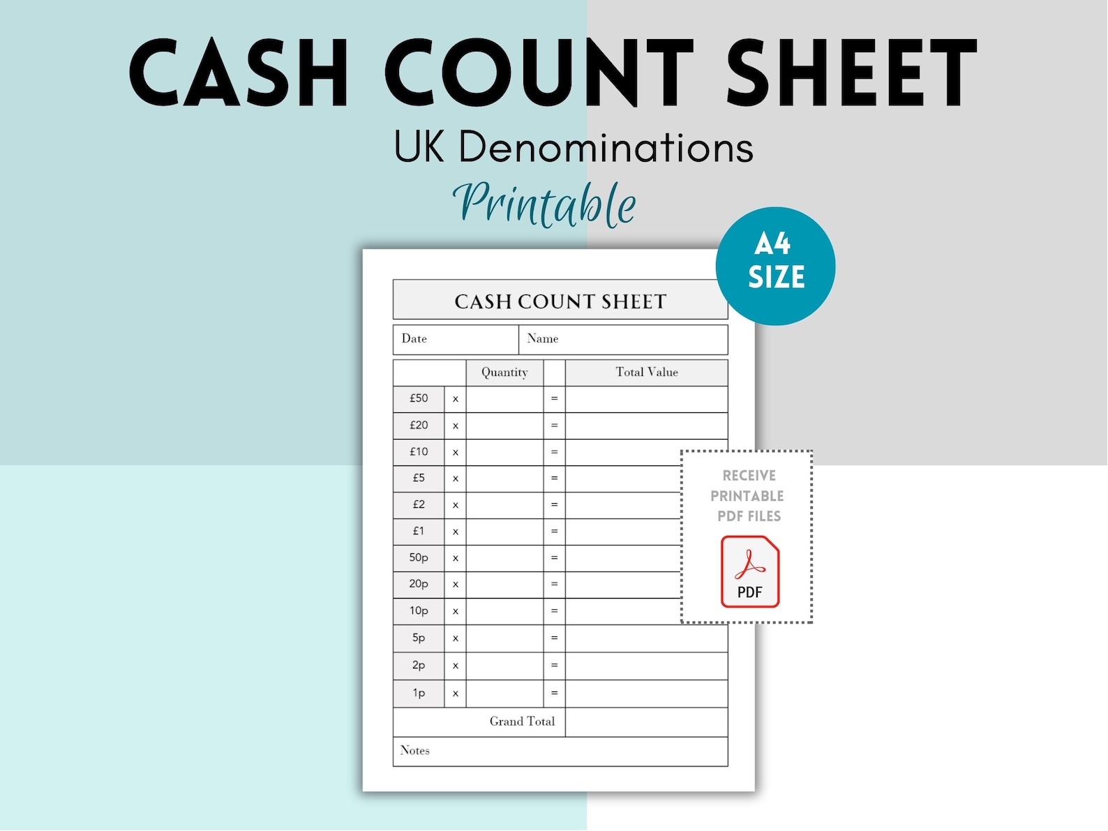 UK Cash Breakdown, Count Sheet, Cash Breakdown Slip PDF, Cash ...
