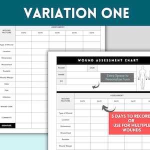 Wound Assessment Chart, Wound Management Chart for Nurses, Wound Chart for Carer, Patient ...
