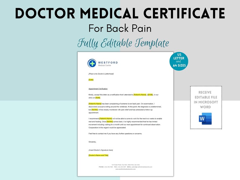 Doctor's Note, Doctor's Letter, Medical Certificate, Printable Medical ...