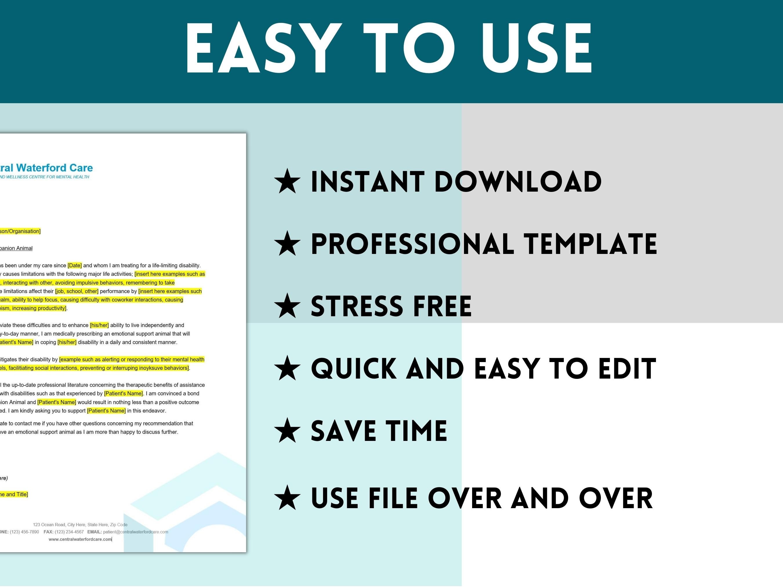 Editable Sample Letter for Service Animal, Emotional Support Animal ...