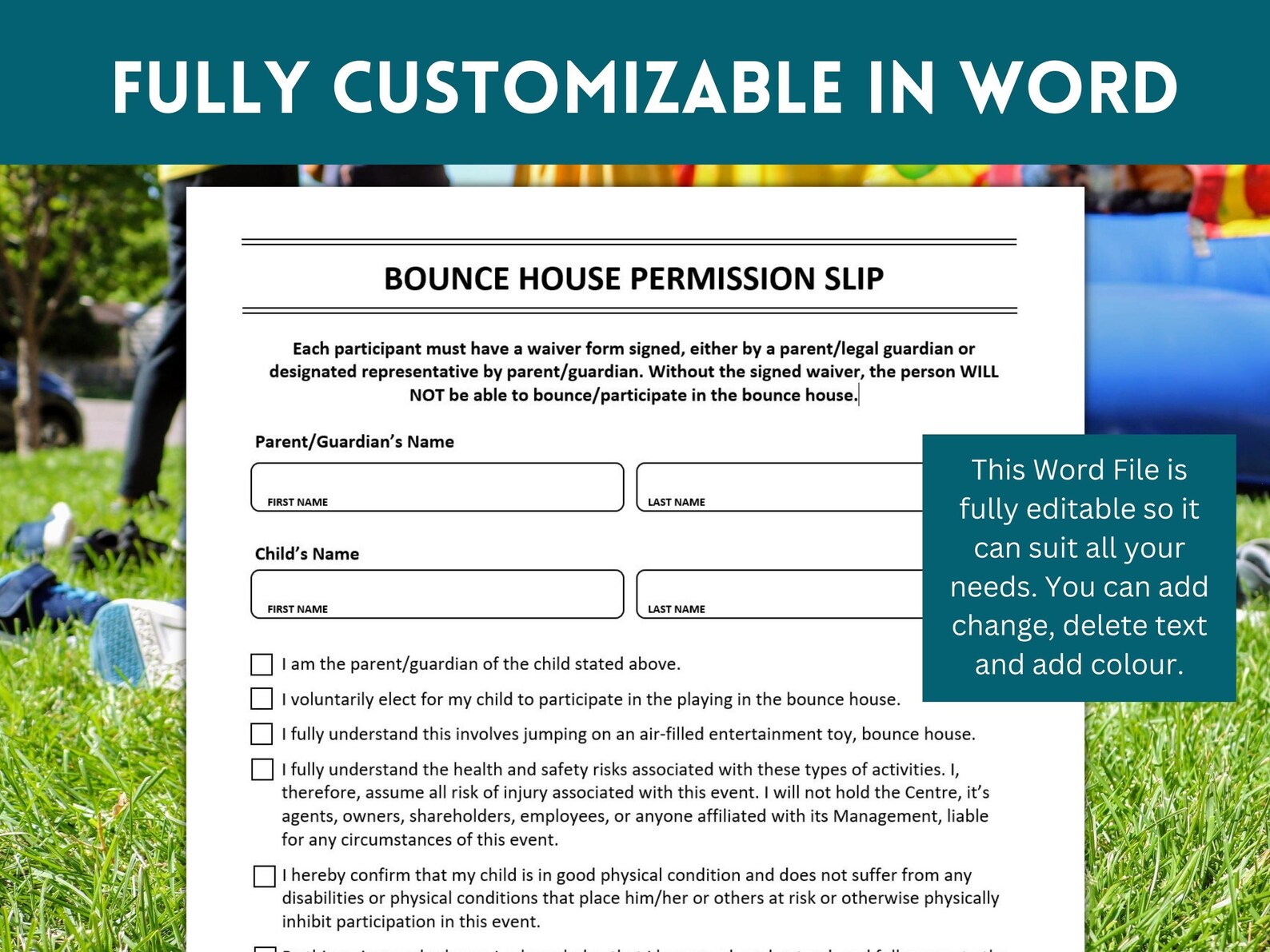 Inflatable Bounce House Rental Agreement, Bounce House Waiver of ...