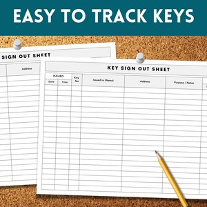 Key Sign Out Sheet, Key Sigh Out Log, Sign in Out Form, Equipment Key ...