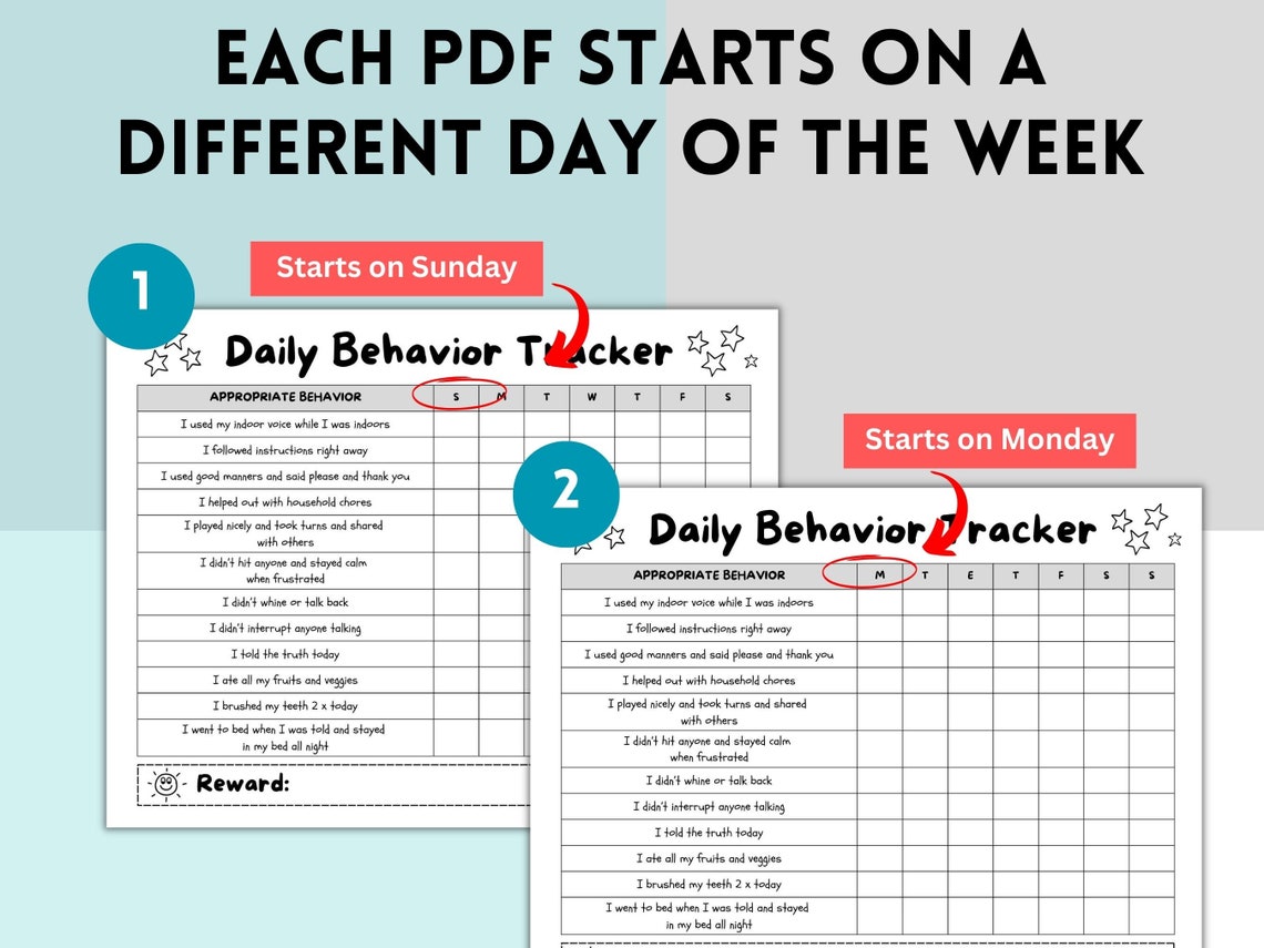 Daily Behavior Chart for Kids Printable, Good Behavior Tracking ...