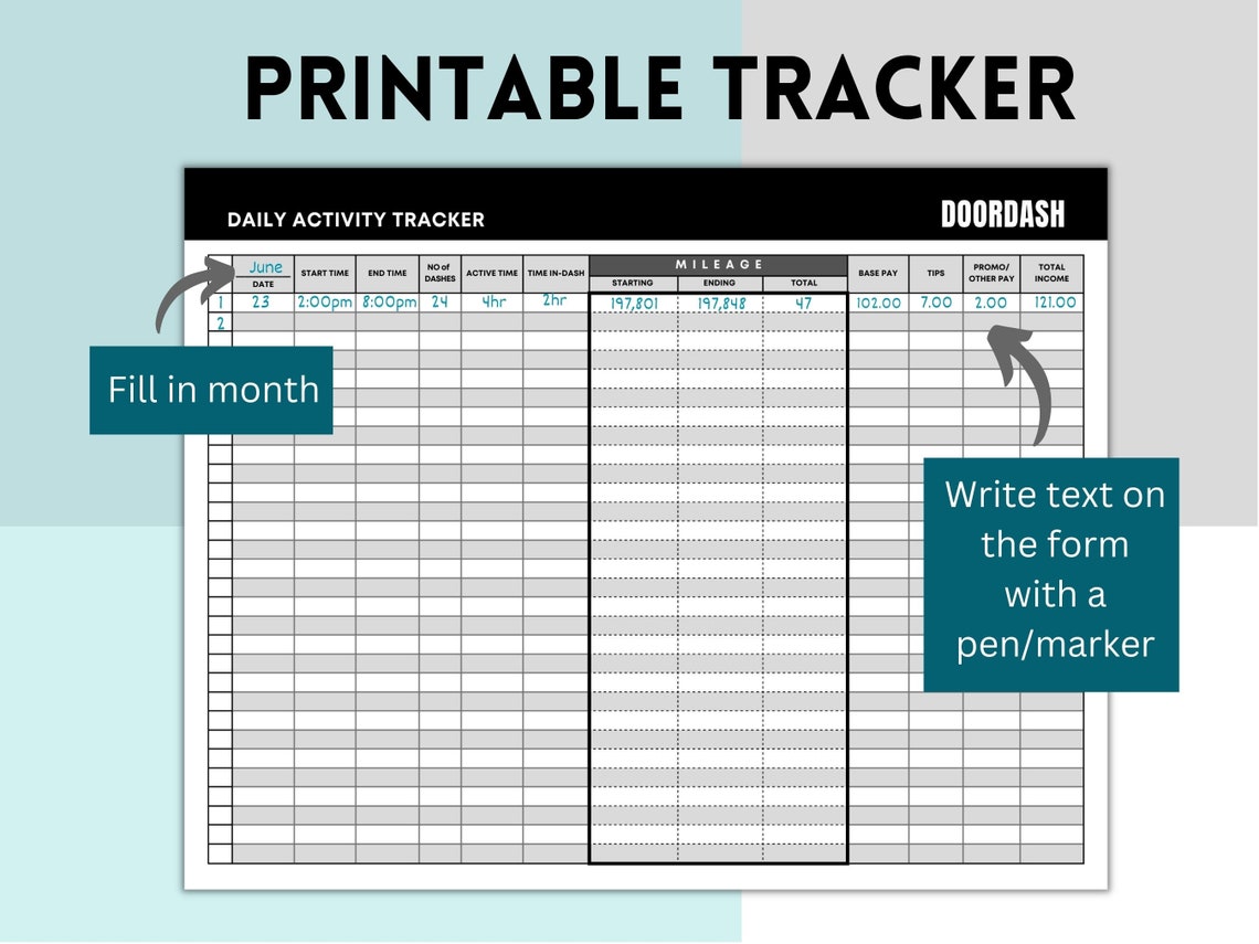 Doordash Daily Activity Tracker, Doordash Delivery Tracker, Delivery ...