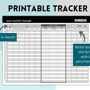 Doordash Daily Activity Tracker, Doordash Delivery Tracker, Delivery ...