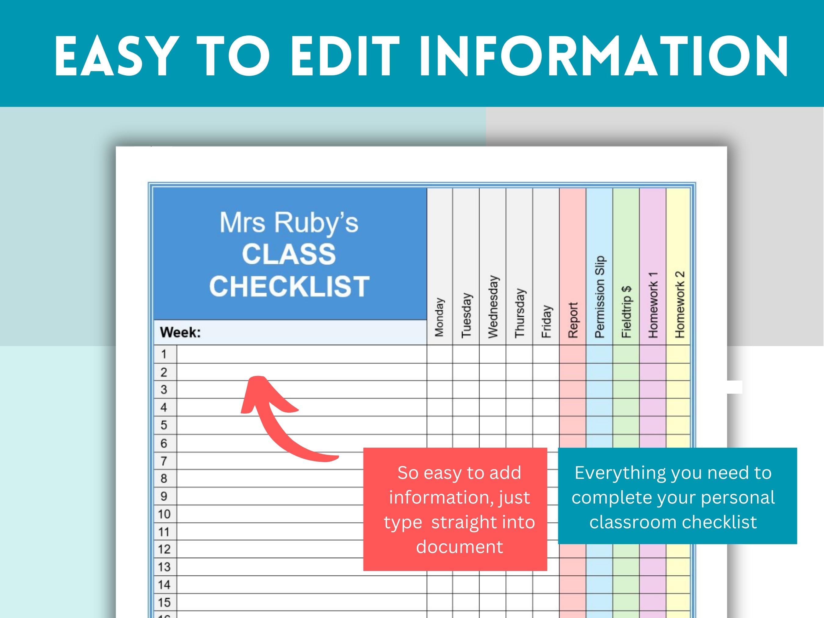 Class Attendance Checklist, Attendance Record, Attendance Sheet ...