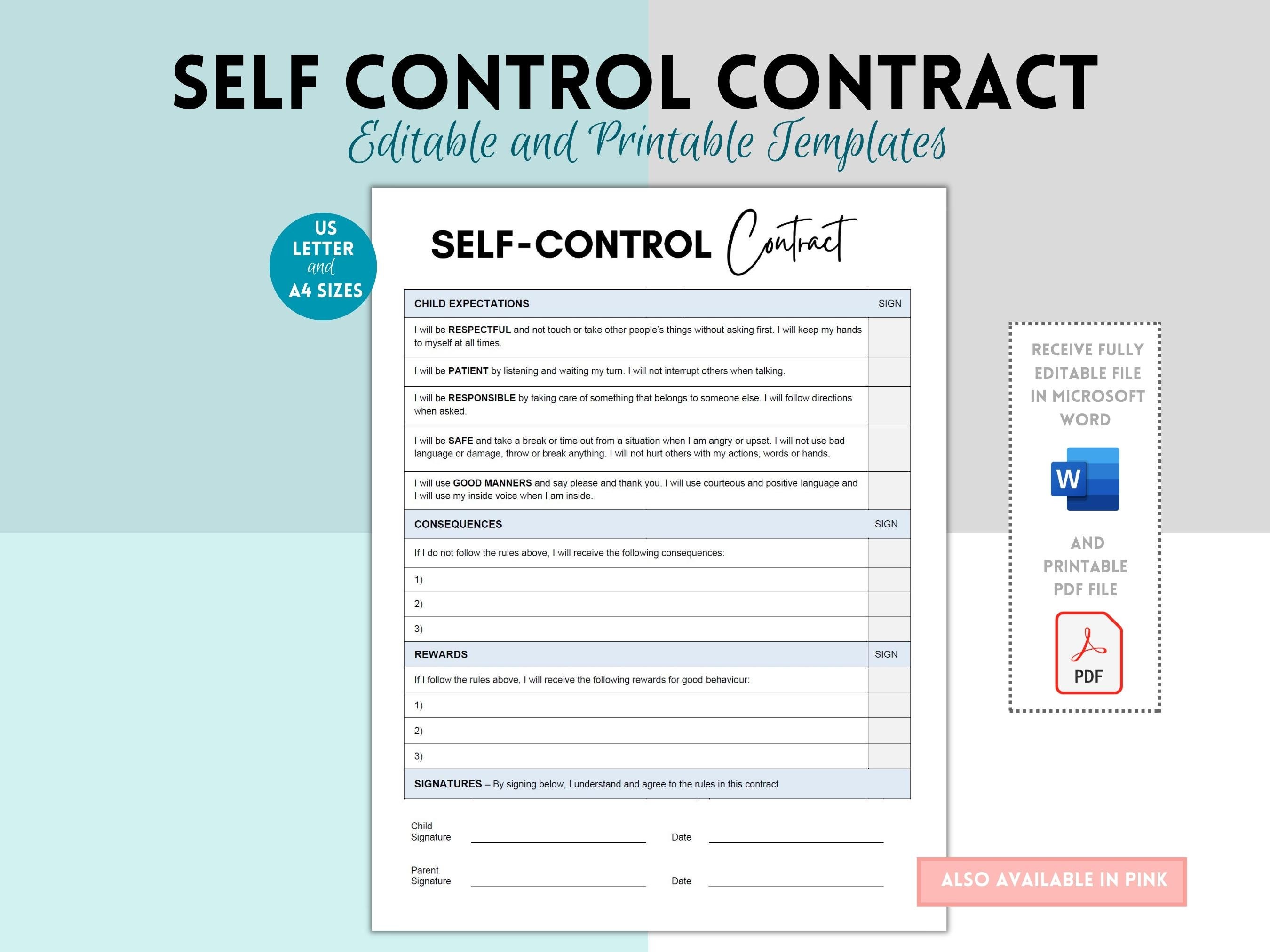 Self Control Contract, Child Behavior Contract, Children Actions and ...