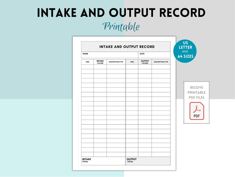 Fluids Intake And Output Record Fluid Balance Chart Intake Output Tracker Nursing Form Urine