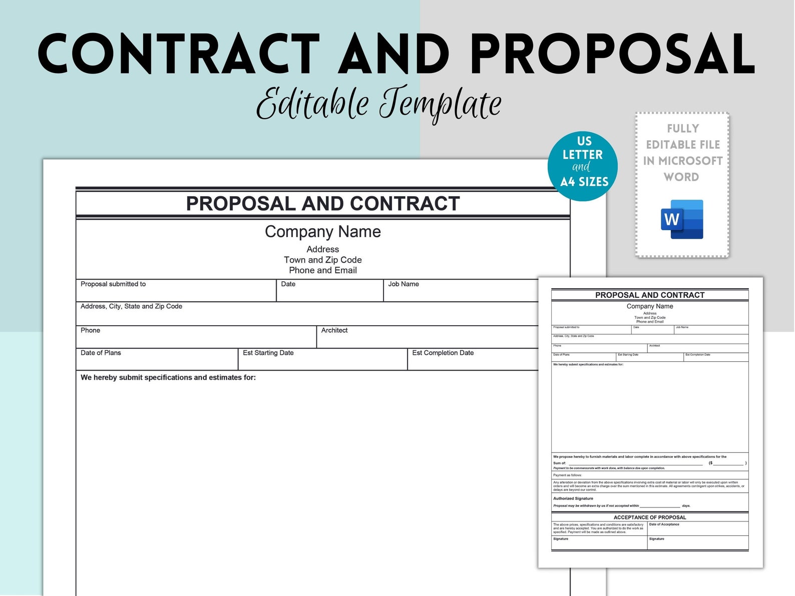 Contract Template, Printable Proposal and Contract Form, Business Form ...
