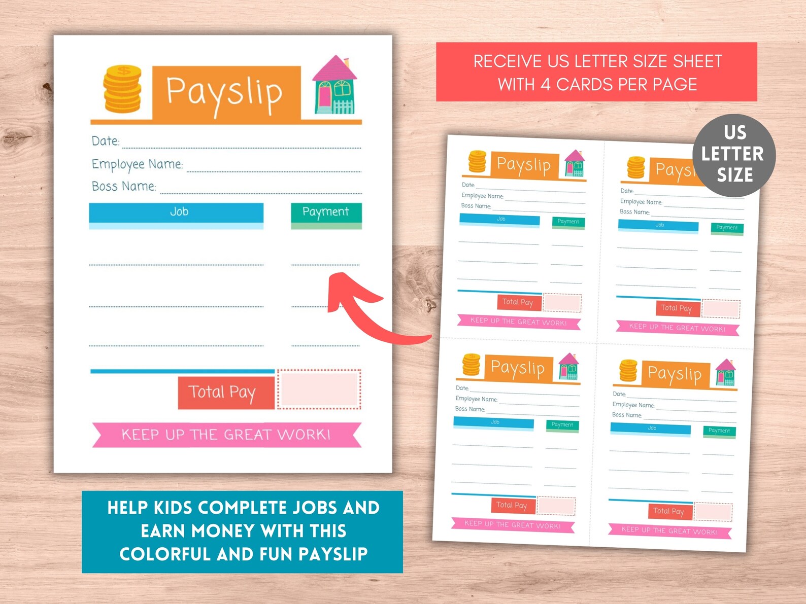 Payslip for Kids, Printable Kids Paystub, Kids Paycheck, Earn Money ...