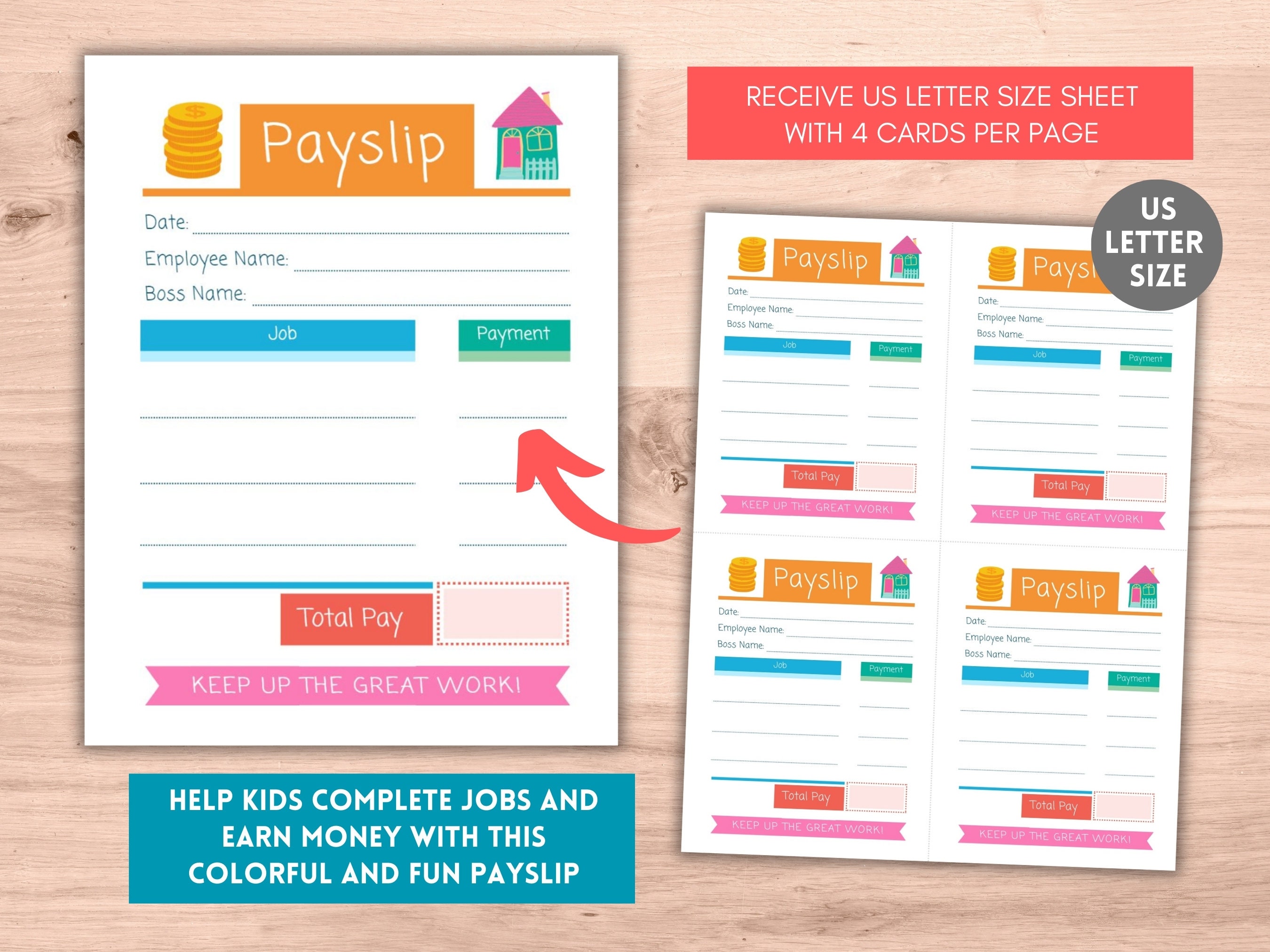 Payslip for Kids, Printable Kids Paystub, Kids Paycheck, Earn Money ...