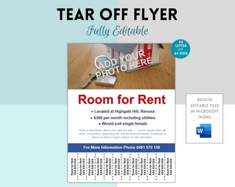 Editable Room for Rent Tear-off Flyer, Tear-off Flyer Template, Room ...