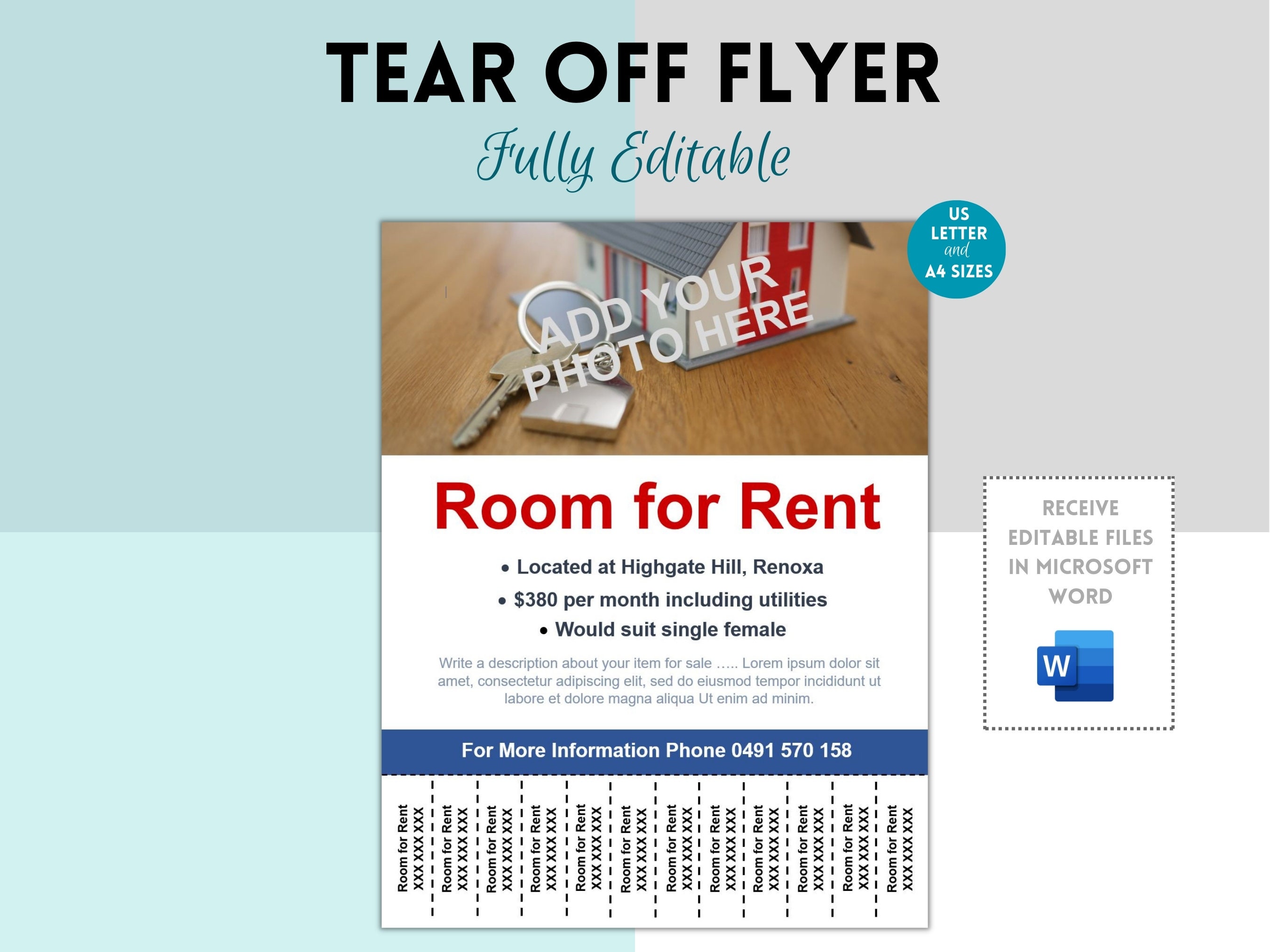 Editable Room for Rent Tear-off Flyer, Advertisement Flyer, Flyer ...